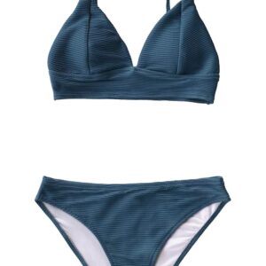 CUPSHE Women's Solid Color Sexy Triangle Bikini Set Padded Swimsuit, L Navy