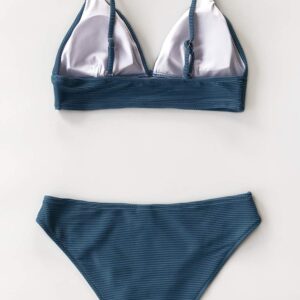 CUPSHE Women's Solid Color Sexy Triangle Bikini Set Padded Swimsuit, L Navy