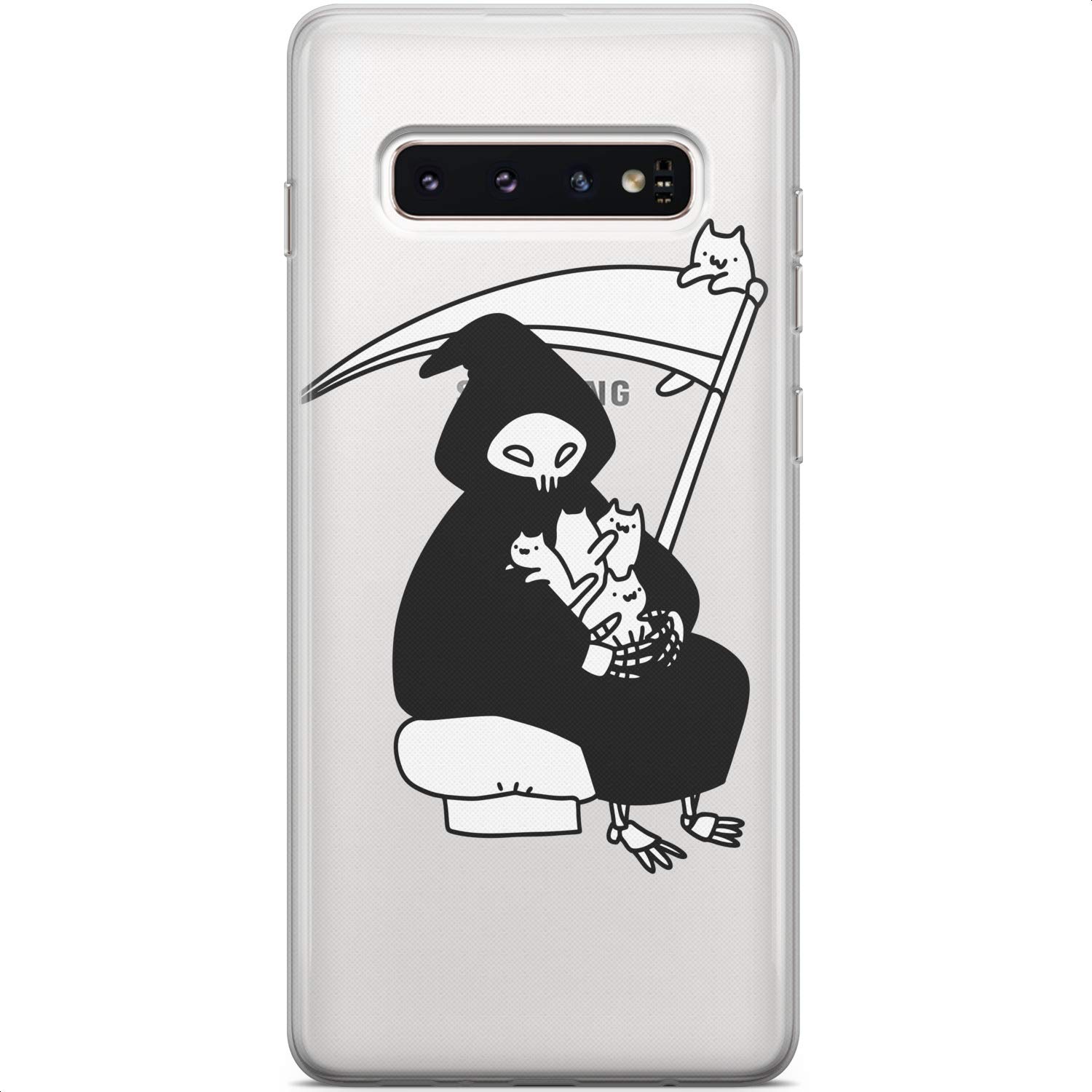 Mertak Case Compatible with Samsung Galaxy A73 A72 5G A71 A70 A53 A52 A32 A50 A21s Grim Reaper Flexible TPU Protective Lightweight Cats Design Girls Scythe Cover Death Slim Silicone Funny Women