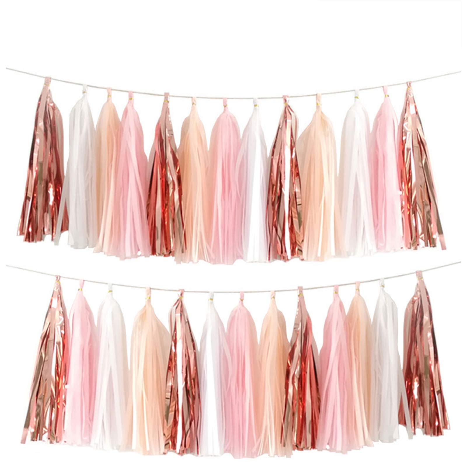 We Moment Tissue Paper Tassels Party Tassel Garland Banner for Party Decorations, DIY Kits,Pink,White,Peach,Rose glod,40 PCS