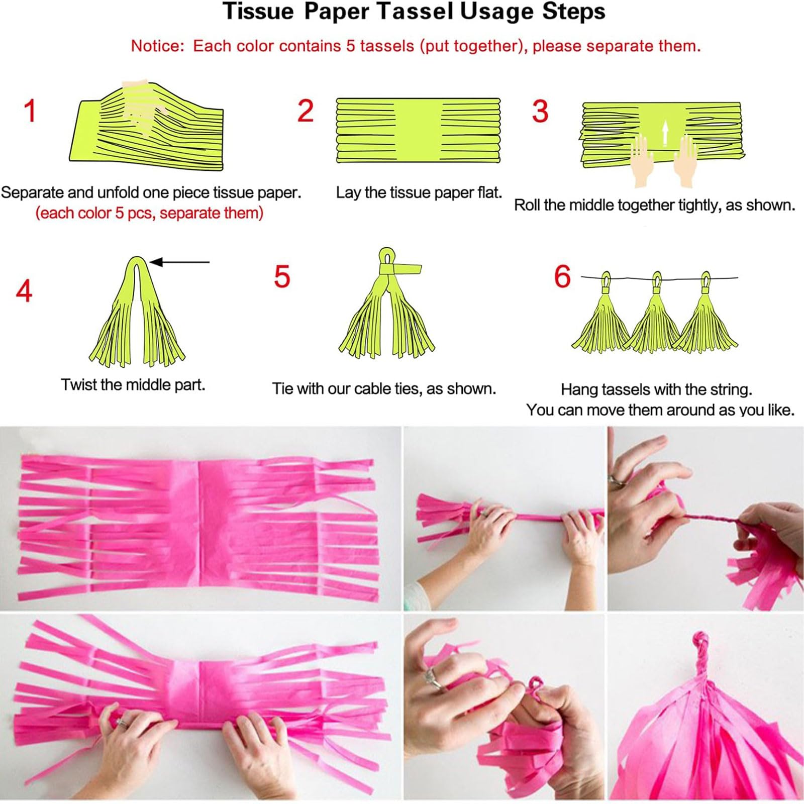 We Moment Tissue Paper Tassels Party Tassel Garland Banner for Party Decorations, DIY Kits,Pink,White,Peach,Rose glod,40 PCS