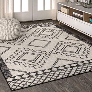 jonathan y moh200a-4 amir moroccan beni souk indoor area-rug bohemian farmhouse rustic geometric easy-cleaning bedroom kitchen living room non shedding, 4 x 6, cream,black