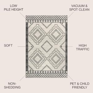 JONATHAN Y MOH200A-4 Amir Moroccan Beni Souk Indoor Area-Rug Bohemian Farmhouse Rustic Geometric Easy-Cleaning Bedroom Kitchen Living Room Non Shedding, 4 X 6, Cream,black