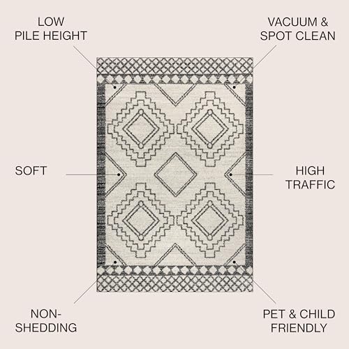 JONATHAN Y MOH200A-4 Amir Moroccan Beni Souk Indoor Area-Rug Bohemian Farmhouse Rustic Geometric Easy-Cleaning Bedroom Kitchen Living Room Non Shedding, 4 X 6, Cream,black