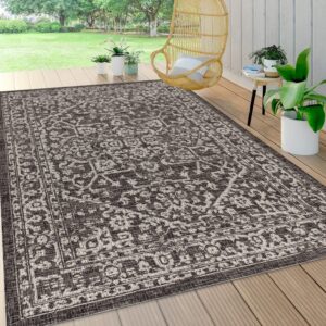 jonathan y smb104c-3 malta bohemian medallion textured weave indoor outdoor area -rug, coastal, traditional, transitional easy -cleaning,bedroom,kitchen,backyard,patio,non shedding, black/gray, 3 x 5