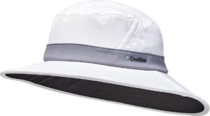 coolibar upf 50+ men's women's fore golf hat - sun protective (medium/large- white/steel grey)