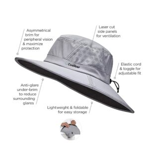 Coolibar UPF 50+ Men's Women's Fore Golf Hat - Sun Protective (Medium/Large- White/Steel Grey)