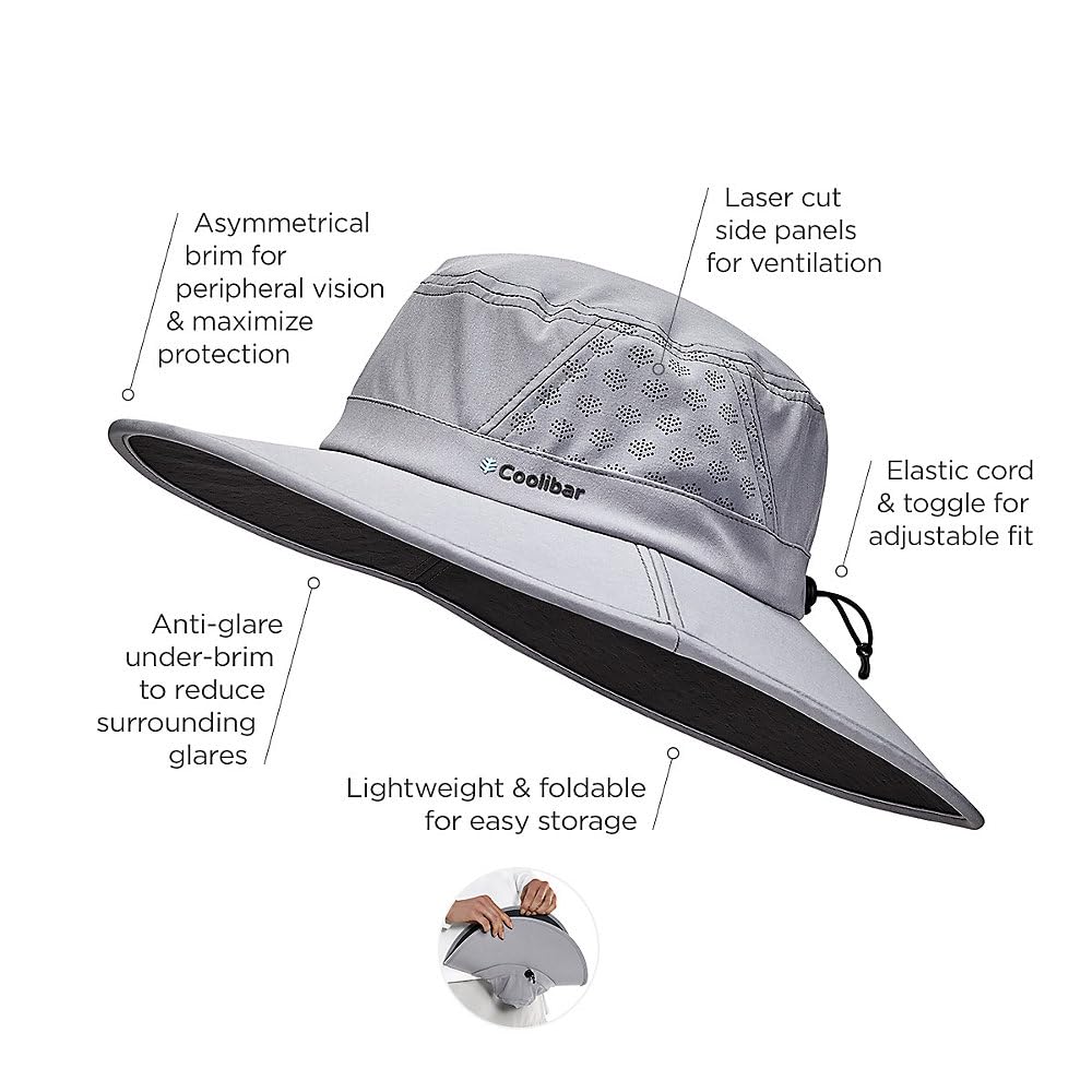 Coolibar UPF 50+ Men's Women's Fore Golf Hat - Sun Protective (Medium/Large- White/Steel Grey)