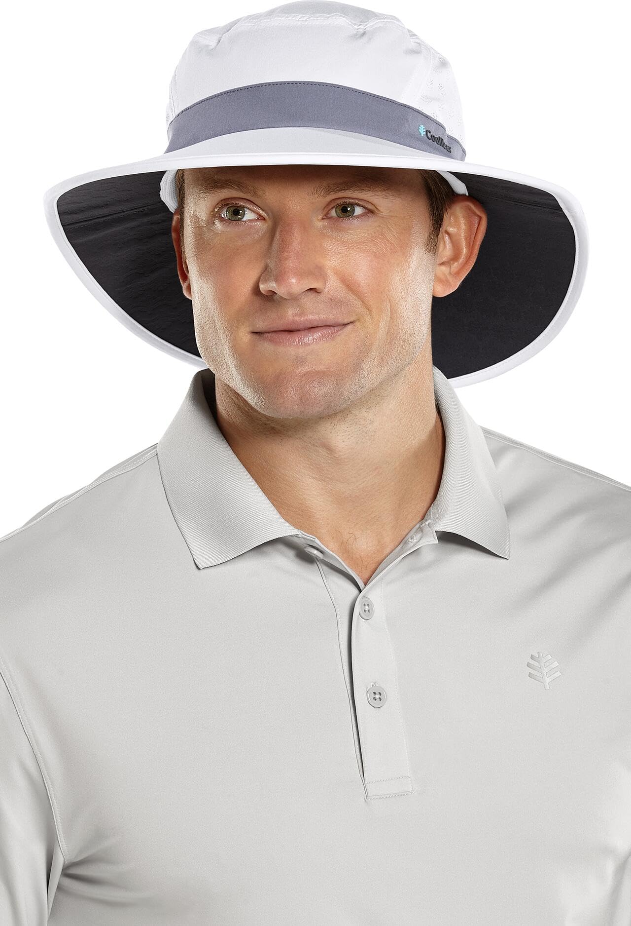 Coolibar UPF 50+ Men's Women's Fore Golf Hat - Sun Protective (Medium/Large- White/Steel Grey)