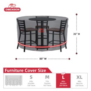 Turtle Life Patio Furniture Sets Cover, Heavry Duty Round Outdoor Dinning Table and Chairs Cover, Anti-Fading Cover for Outdoor Furniture Set, No Fading Away within 2 Years, Black, Dia 80" x 35" H