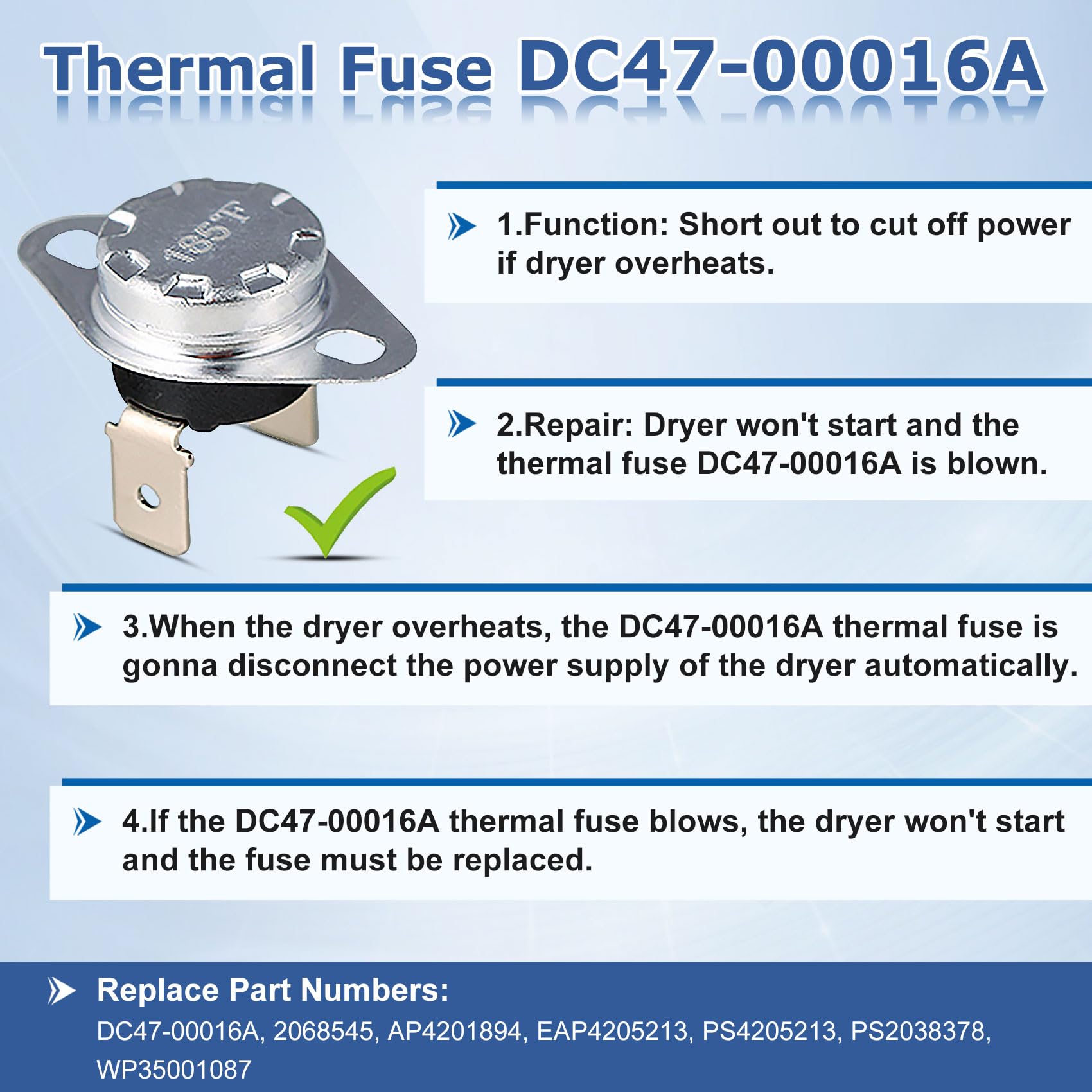 DC47-00016A Thermal Fuse & DC96-00887A Thermal Fuse & DC32-00007A Dryer Thermistor & DC47-00018A Thermostat Dryer Kit Replacement Part-Compatible with samsung lg & kenmore Dryers