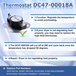 DC47-00016A Thermal Fuse & DC96-00887A Thermal Fuse & DC32-00007A Dryer Thermistor & DC47-00018A Thermostat Dryer Kit Replacement Part-Compatible with samsung lg & kenmore Dryers