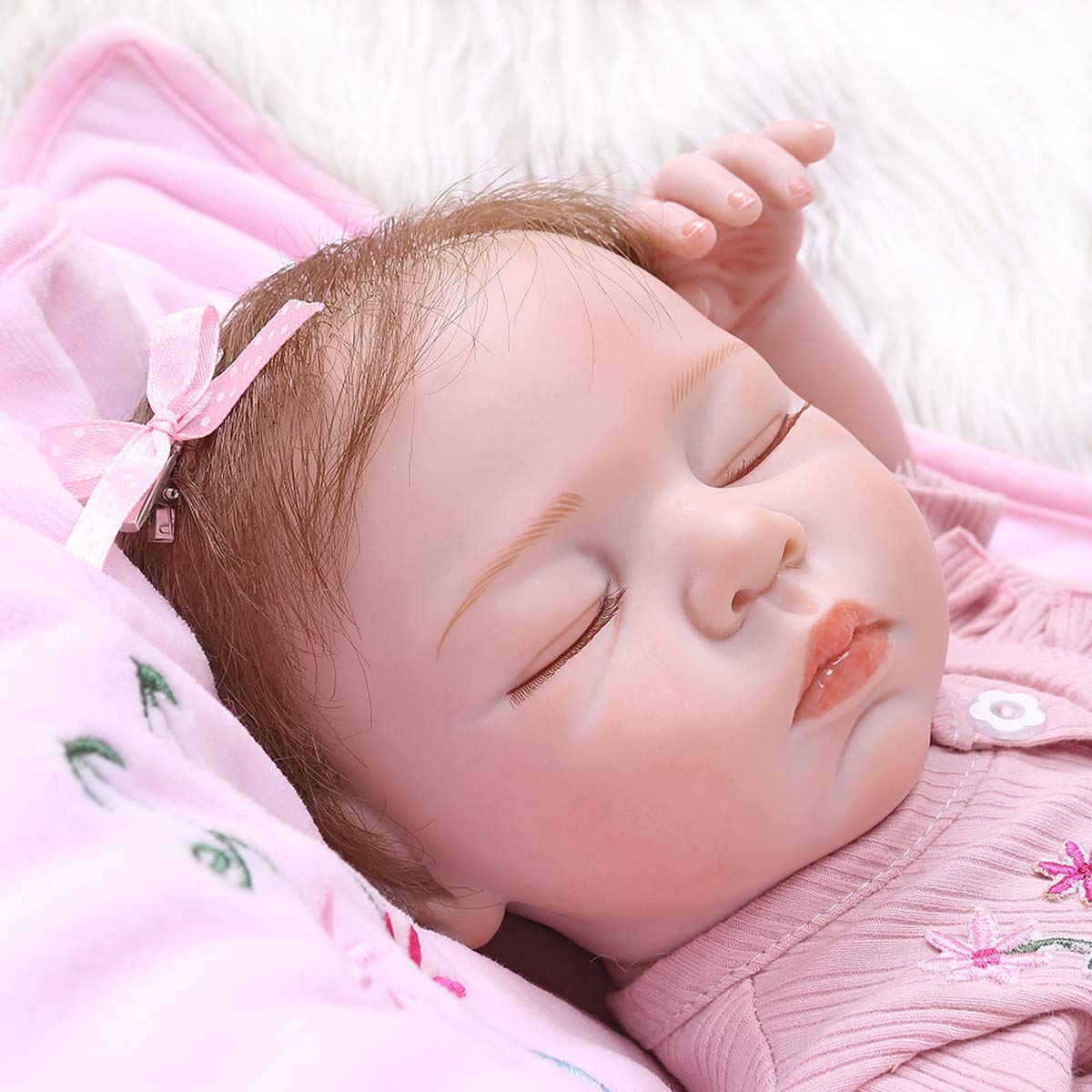 TERABITHIA 18inches 48cm Real Life Premie Sweet Sleeping Newborn Cuddy Baby Doll Washable Soft Touch Silicone Vinyl Full Body Reborn Girl Dolls Anatomically Correct