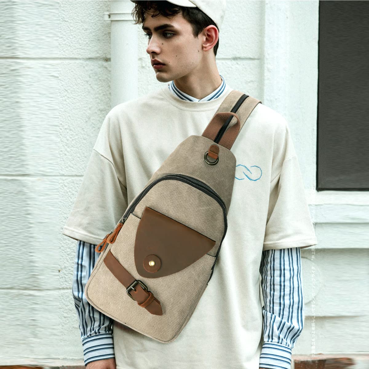 KL928 Canvas Sling Bag Crossbody Backpack Shoulder Casual Rucksack for Men Women