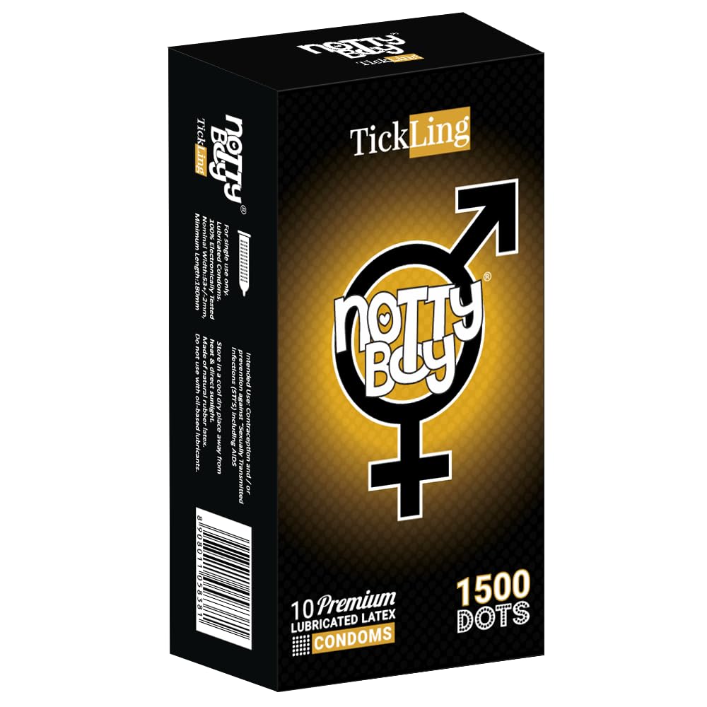 NottyBoy Super 1500 Dots Condoms for Men - 10 Count | Extra Dotted | Stimulation-Boosting | Textured | Studded | Dot-Patterned | Nubbed for More Sensations