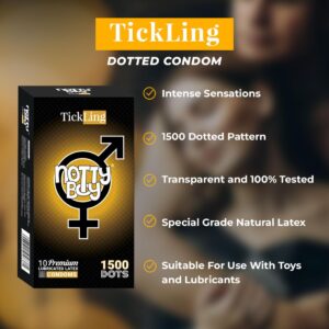 NottyBoy Super 1500 Dots Condoms for Men - 10 Count | Extra Dotted | Stimulation-Boosting | Textured | Studded | Dot-Patterned | Nubbed for More Sensations