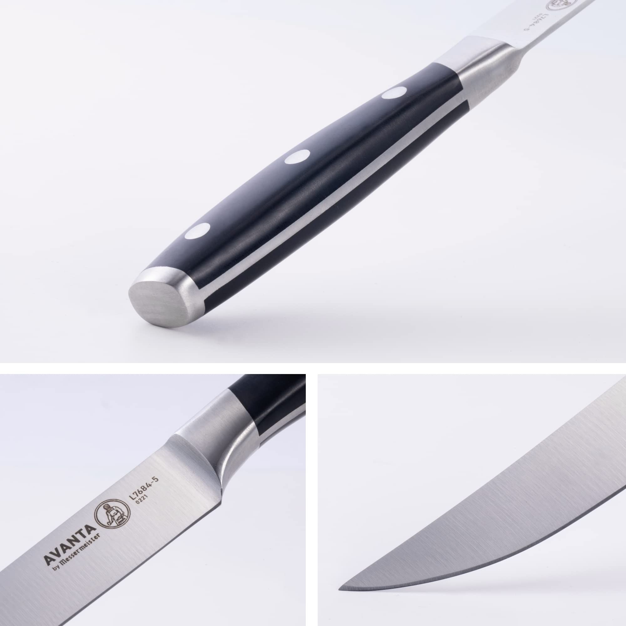 Messermeister Avanta 5” Fine Edge Steak Knife Set - German X50 Stainless Steel - Rust Resistant & Easy to Maintain - Includes 4 Steak Knives