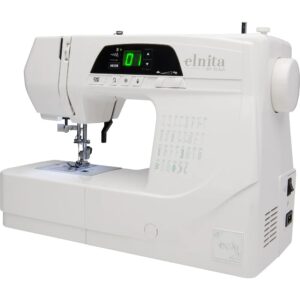 elnita ec30 computerized sewing machine with 30 stitches, led display, needle threader and foot control.