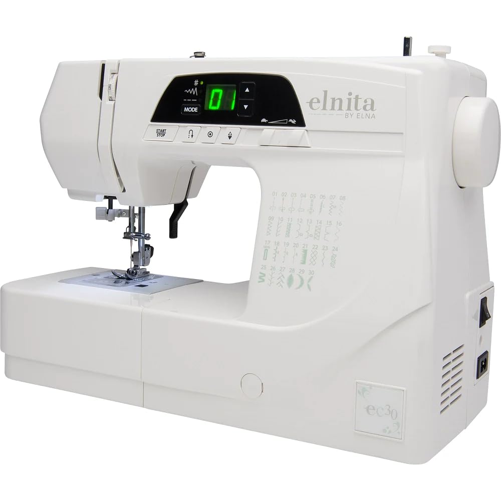 Elnita EC30 Computerized Sewing Machine with 30 Stitches, LED Display, Needle Threader and Foot Control.