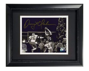 autographed dwight clark color photograph sf 49ers signed photo double matted in a museum quality custom 11x14 frame with coa