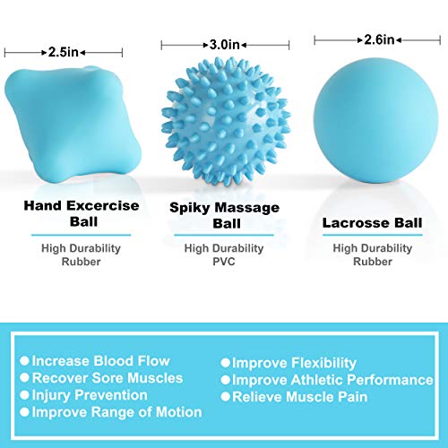 Posture Magic Massage Ball Set for Myofascial Trigger Point Release & Deep Tissue Massage - Set of 6 - Large Foam/Small Foam/Lacrosse/Peanut/Spiky/Hand Exercise Ball (Blue)