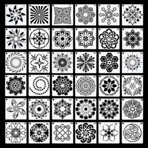 36 pack mandala stencils (3.6x3.6 inch) mandala dotting painting template stencil set for painting perfect for diy painting art projects wood wall floor fabric furniture tile christmas gift (reusable)