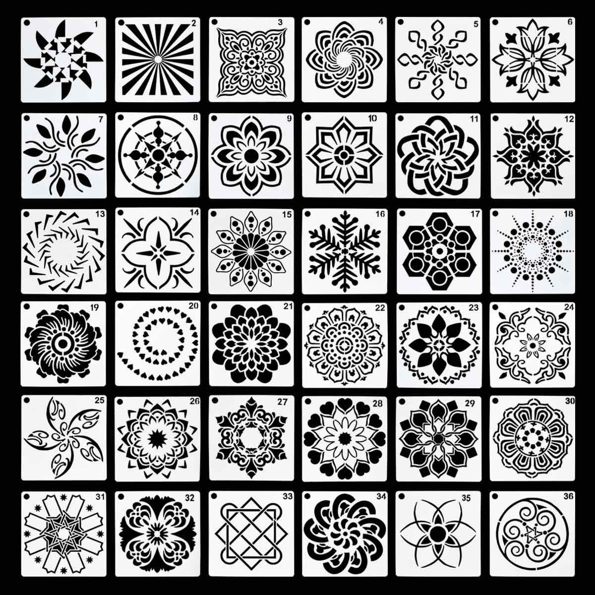 36 Pack Mandala Stencils (3.6x3.6 Inch) Mandala Dotting Painting Template Stencil Set for Painting Perfect for DIY Painting Art Projects Wood Wall Floor Fabric Furniture Tile Christmas Gift (Reusable)