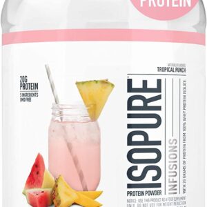 Isopure Protein Powder, Clear Whey Isolate Protein, Post Workout Recovery Drink Mix, Gluten Free with Zero Added Sugar, Infusions- Tropical Punch, 36 Servings