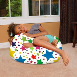 Posh Creations Bean Bag Chair for Kids, Teens, and Adults Includes Removable and Machine Washable Cover, 27in - Medium, Canvas Stars Bright Multi-Colored