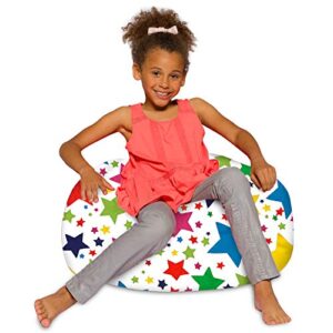 posh creations bean bag chair for kids, teens, and adults includes removable and machine washable cover, 27in - medium, canvas stars bright multi-colored