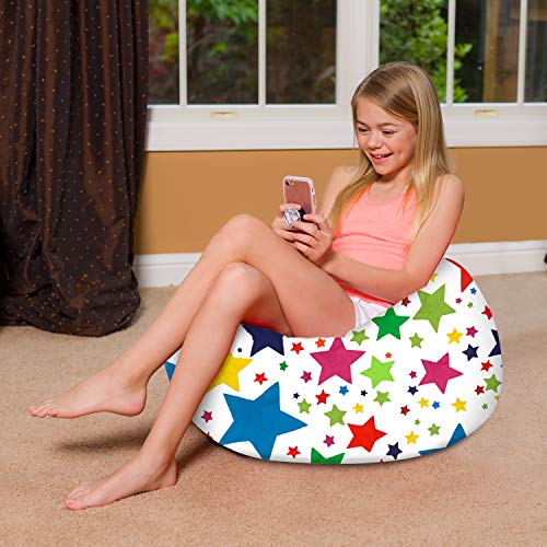 Posh Creations Bean Bag Chair for Kids, Teens, and Adults Includes Removable and Machine Washable Cover, 27in - Medium, Canvas Stars Bright Multi-Colored