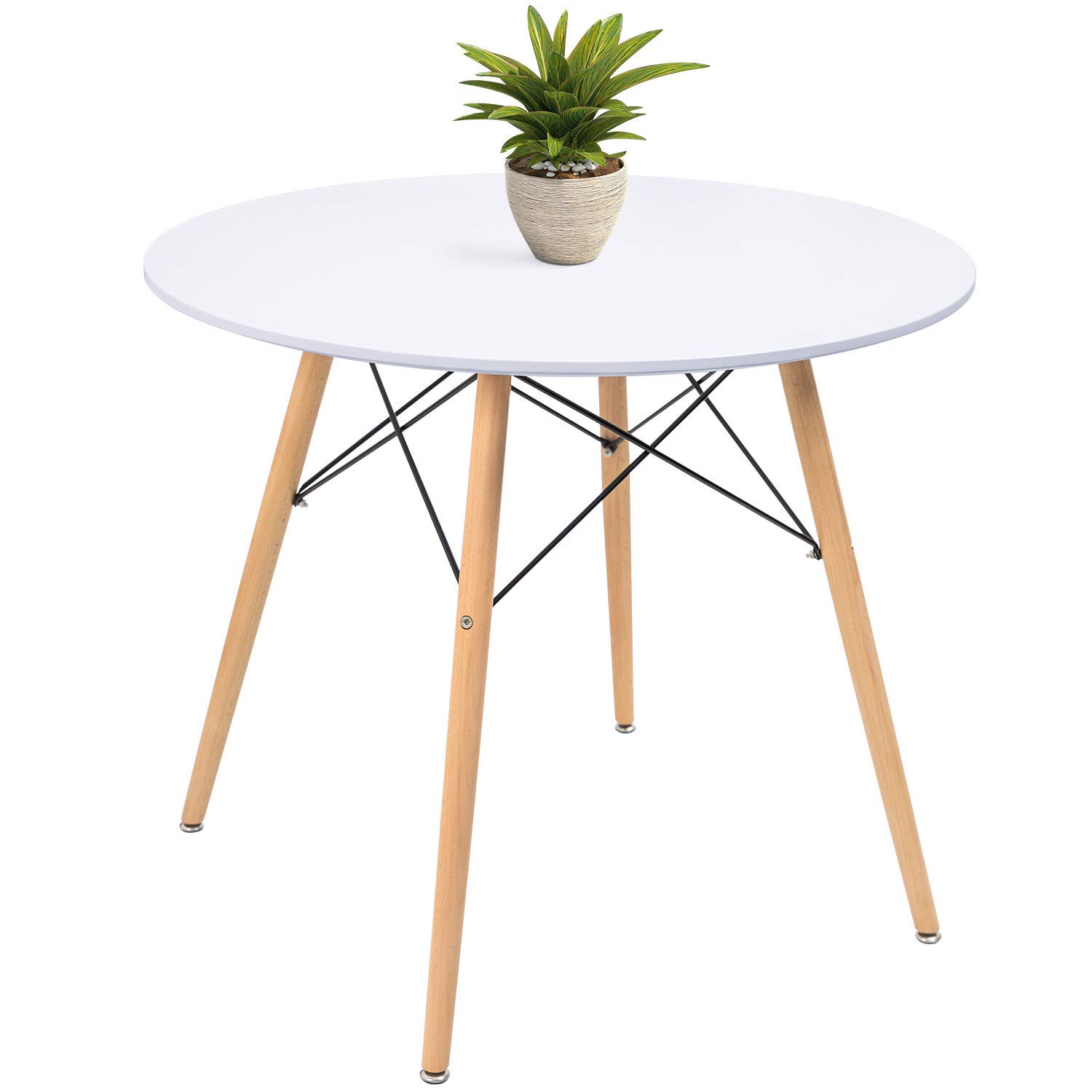 KaiMeng White Round Dining Table 32" Modern Pedestal Small Circle Room Table Leisure Tea Coffee Kitchen Table (White)