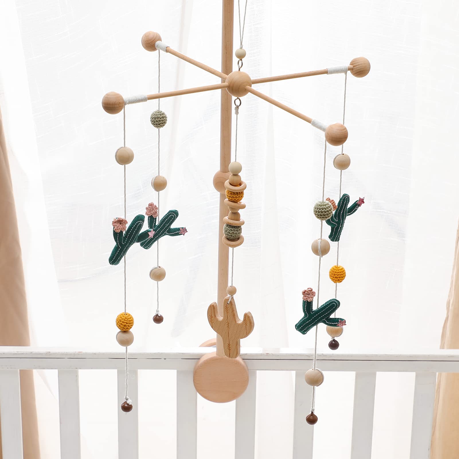 Bed Bell for Baby,Mobile Baby Nordic Style Wooden Wind Chime Handicraft with Bell Decoration Baby Photography Props Newborn Gift(Green Series)