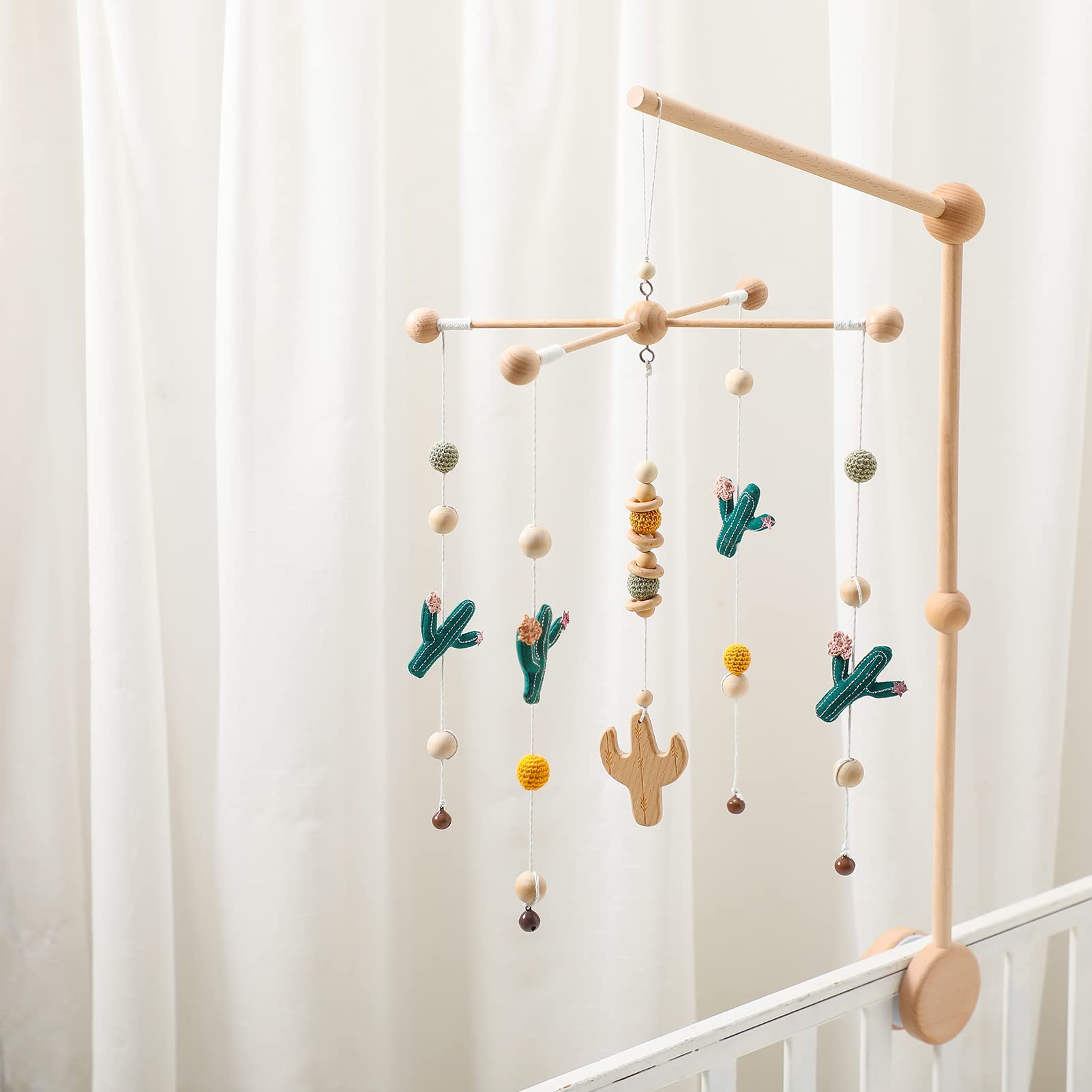 Bed Bell for Baby,Mobile Baby Nordic Style Wooden Wind Chime Handicraft with Bell Decoration Baby Photography Props Newborn Gift(Green Series)