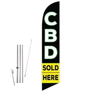 cobb promo cbd sold here (black/yellow) feather flag with complete 15ft pole kit and ground spike