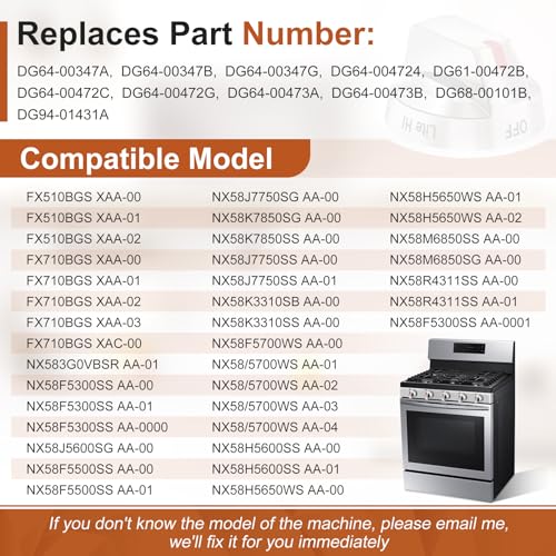 DG64-00473A Top Burner Control Dial Knob Range Oven replacement Compatible with Samsung Range Oven Gas Stove Knob NX58F5700WS NX58H5600SS NX58H5650WS NX58J7750SS NX58M6850SS （5pcs）