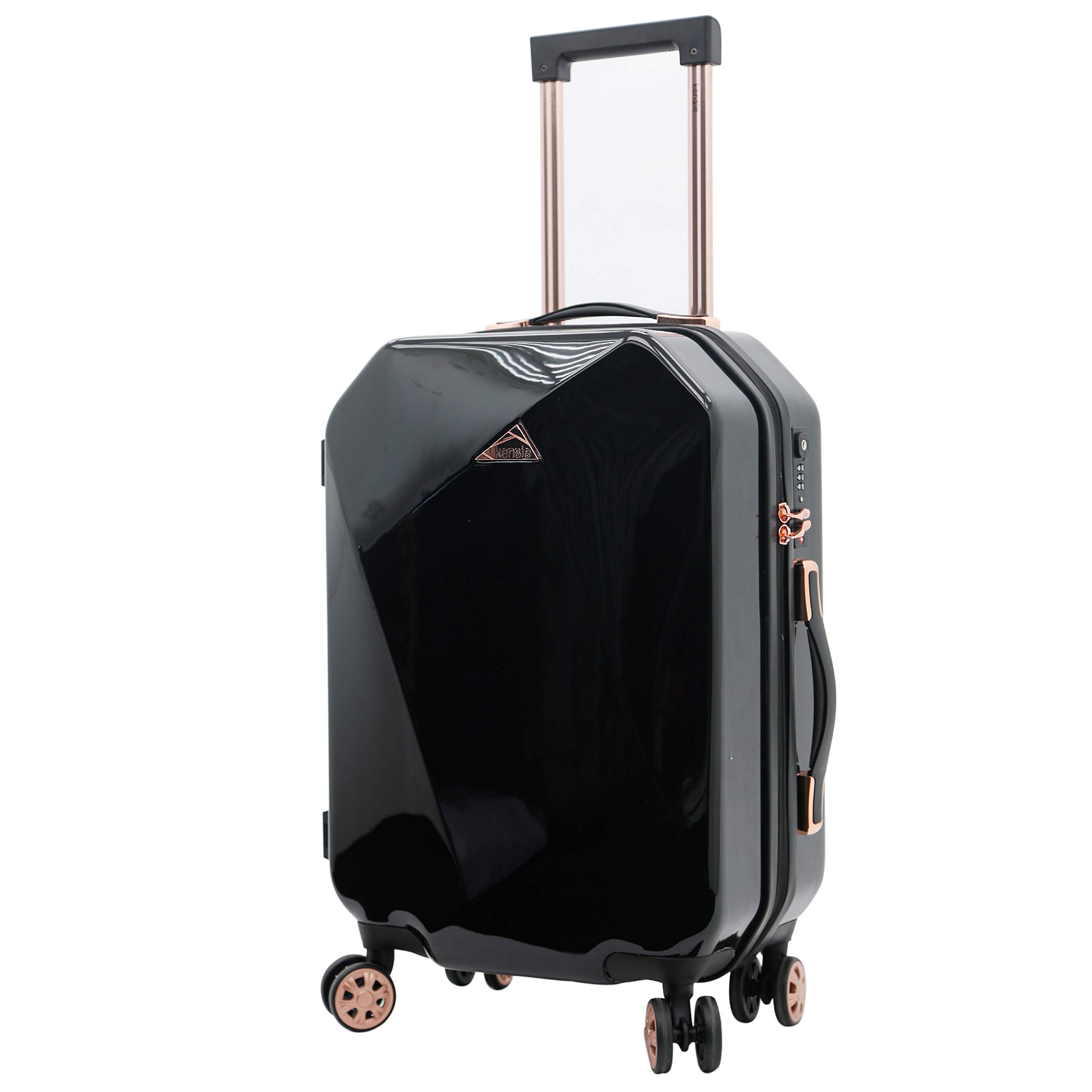 kensie Women's Shiny Diamond Hardside Spinner Luggage, Black, 2-Piece Set (20/28)