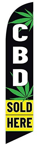 CBD Sold Here - with leaves (Black/Yellow) Advertising Feather Flag 12ft -- Replacement Flag Only (without Poleset)