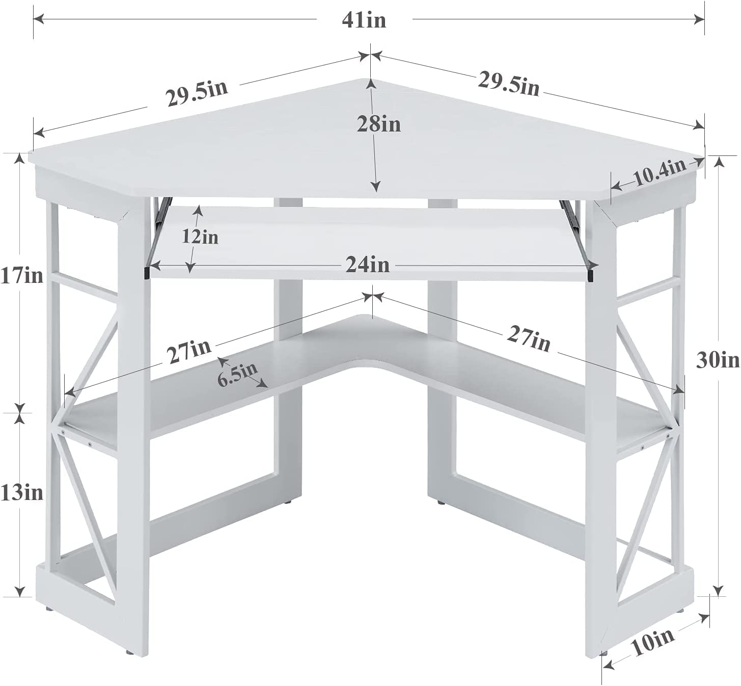 VECELO Corner Computer Desk 41 x 30 inches with Smooth Keyboard & Storage Shelves for Home Office Workstation, White