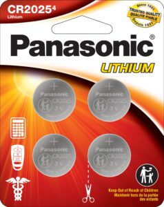 panasonic cr2025 3.0 volt long lasting lithium coin cell batteries in child resistant, standards based packaging, 4-battery pack