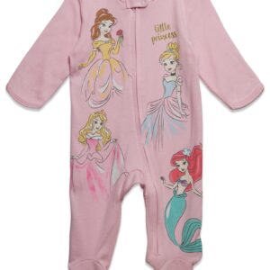 Disney Princess Belle Aurora Cinderella Newborn Baby Girls 2 Pack Zip Up Sleep N' Plays/Pink 0-3 Months