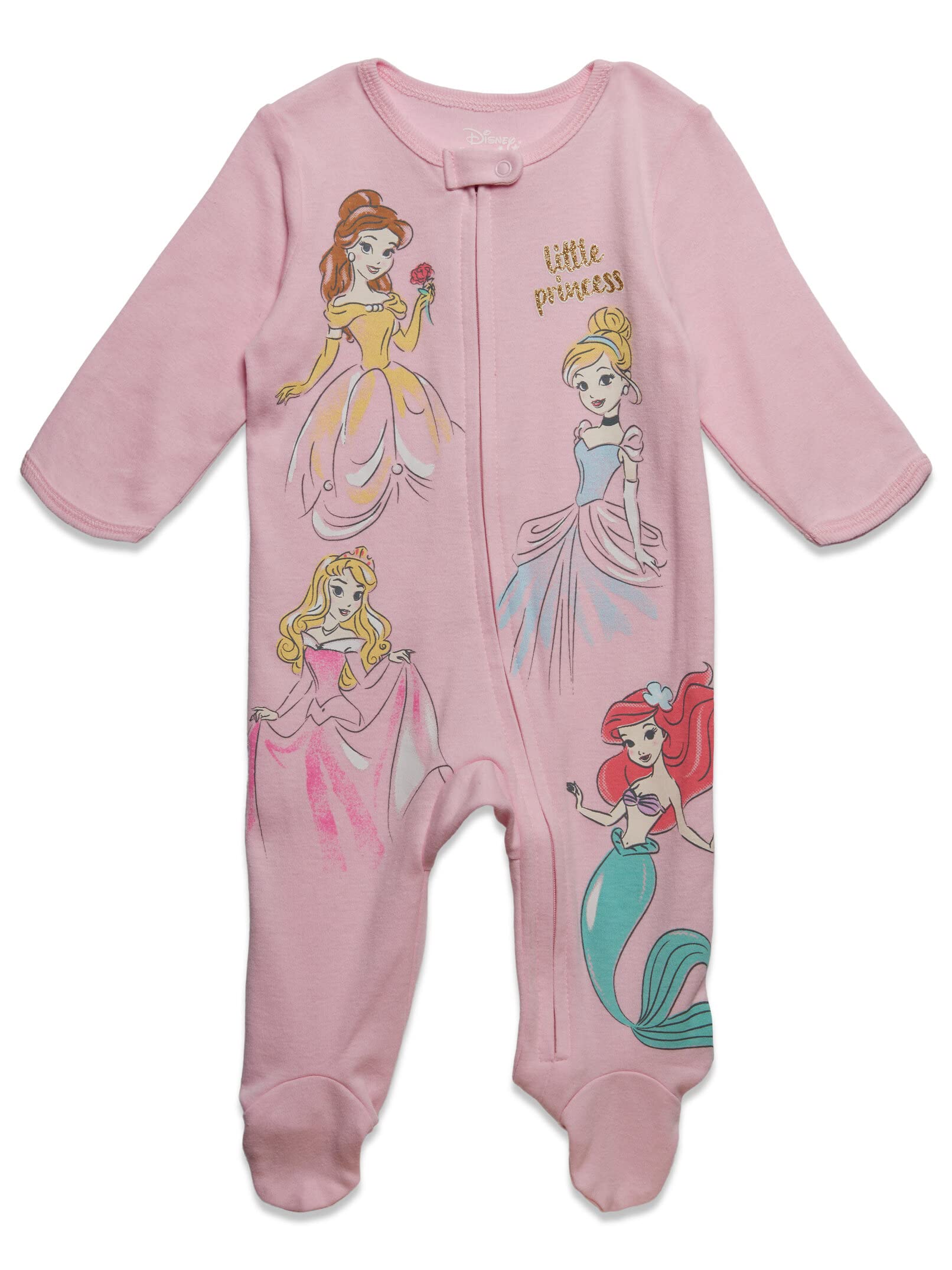 Disney Princess Belle Aurora Cinderella Newborn Baby Girls 2 Pack Zip Up Sleep N' Plays/Pink 0-3 Months