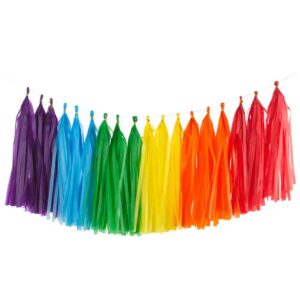 aimto 30pcs rainbow shiny tassel garland tissue colorful paper tassel banner - red,orange,yellow,green,blue,purple