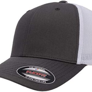 Flexfit Mens Mesh Fitted 2-tone Trucker Hat, Charcoal/White