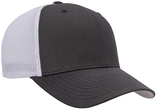 Flexfit Mens Mesh Fitted 2-tone Trucker Hat, Charcoal/White