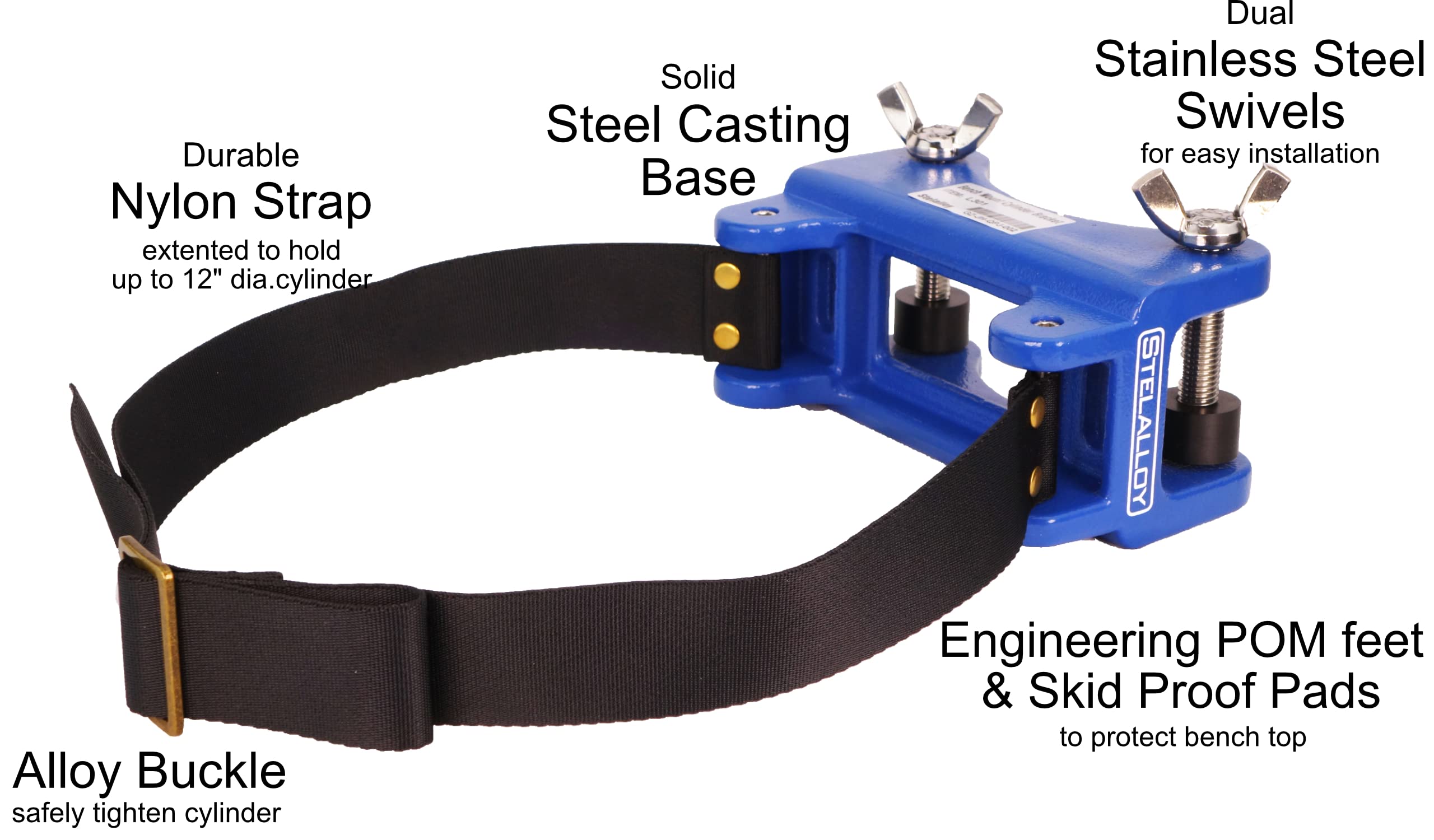 Gas Cylinder Holder Bench Mount Gas Cylinder Bracket Helium Tank Strap Mounting Bracket Reinforced Casting Steel Brackets Safety Mount Quick Fist Clamps Nitrogen Tank CO2 Cylinder Propane Tank Holder