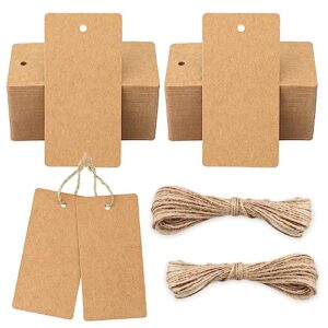 jijacraft 100 pcs kraft paper tags with string, 2x4 inch brown paper gift tags, blank gift bags tags price tags for arts and crafts, wedding gift bags, label clothes, diy crafts