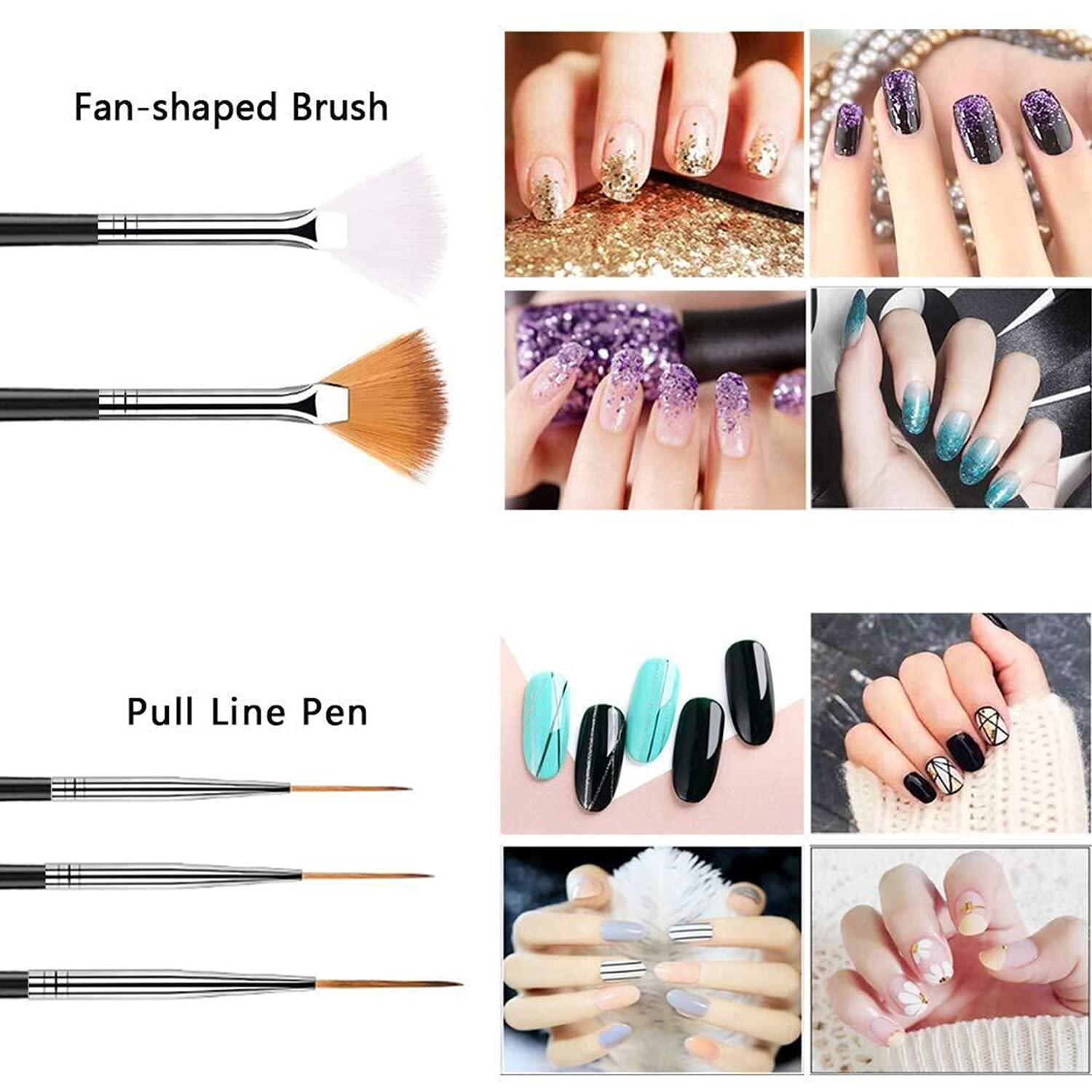 JOYJULY 20pcs Nail Art Design Tools, 15pcs Painting Brushes Set with 5pcs Dotting Pens, BLACK …