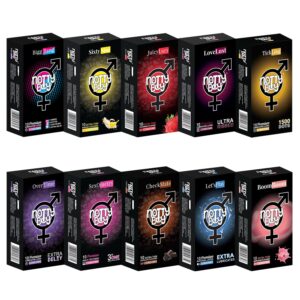 nottyboy condoms variety pack 100 count big box bulk assortment - flavored, extra lubricated, ultra thin, super dotted, ribbed, contoured fit