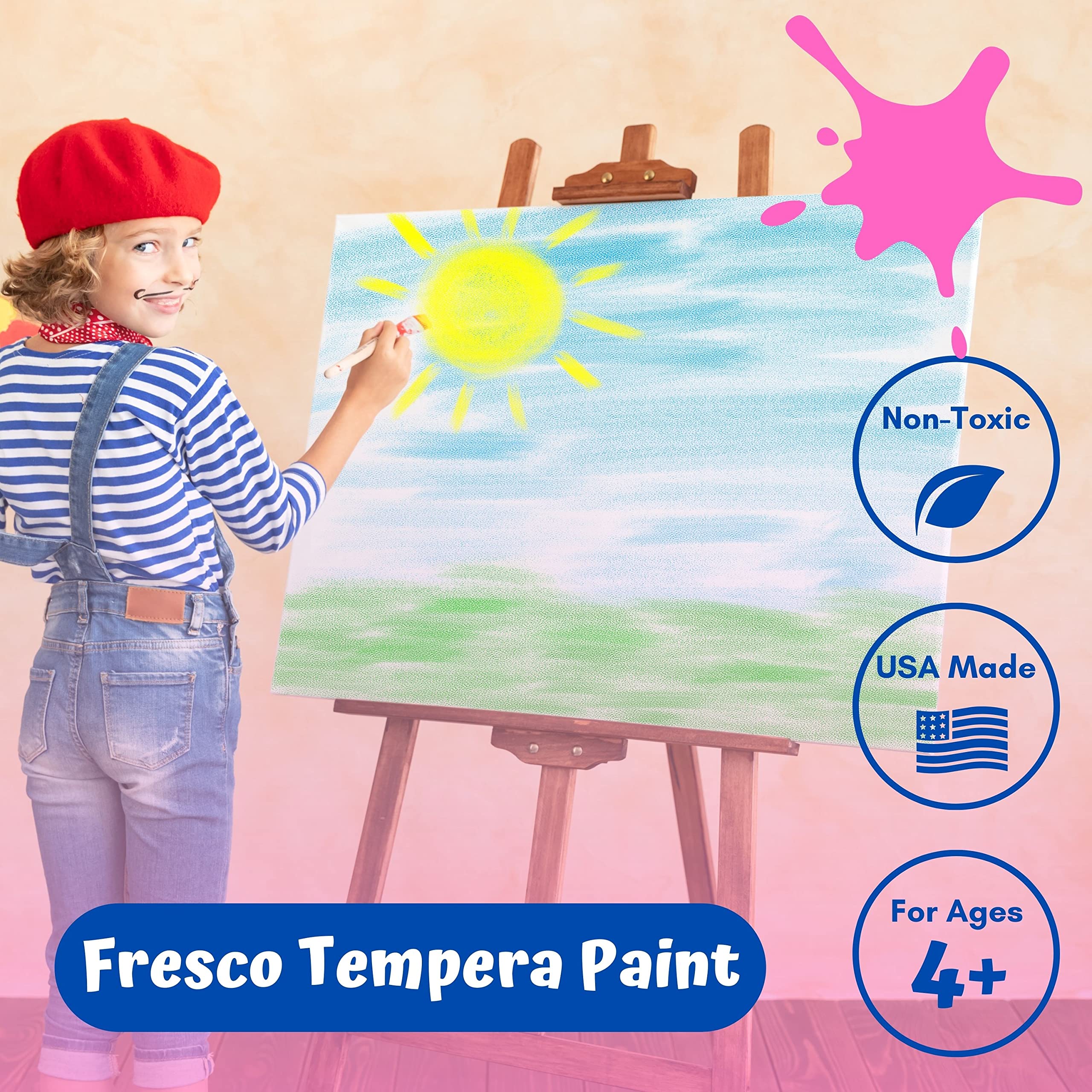 Rich Art Fresco Tempera Paint For Arts & Crafts - Vibrant, Premium Craft Paint In Primary Colors - Non-Toxic Paint For Paper, Poster Board, Canvas, & More - Made in The USA - 16 Fl Oz (12 Pack)